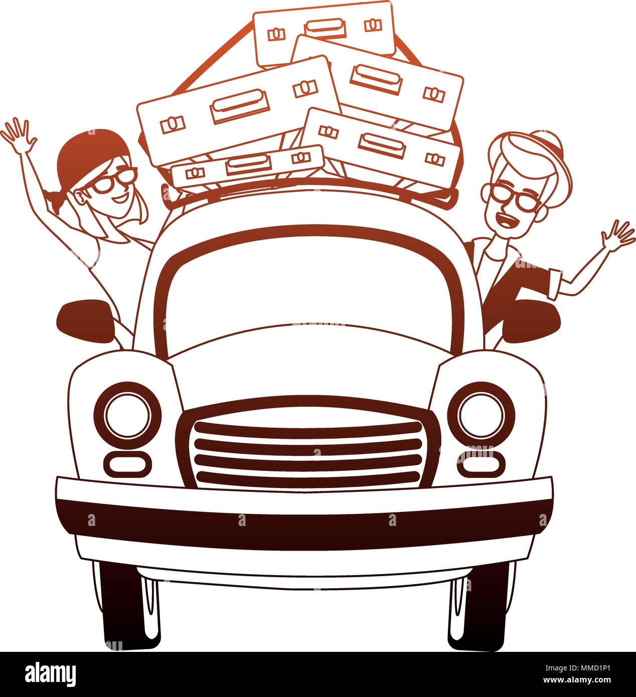 Car with luggage on top in orange lines Stock Vector Image & Art - Alamy