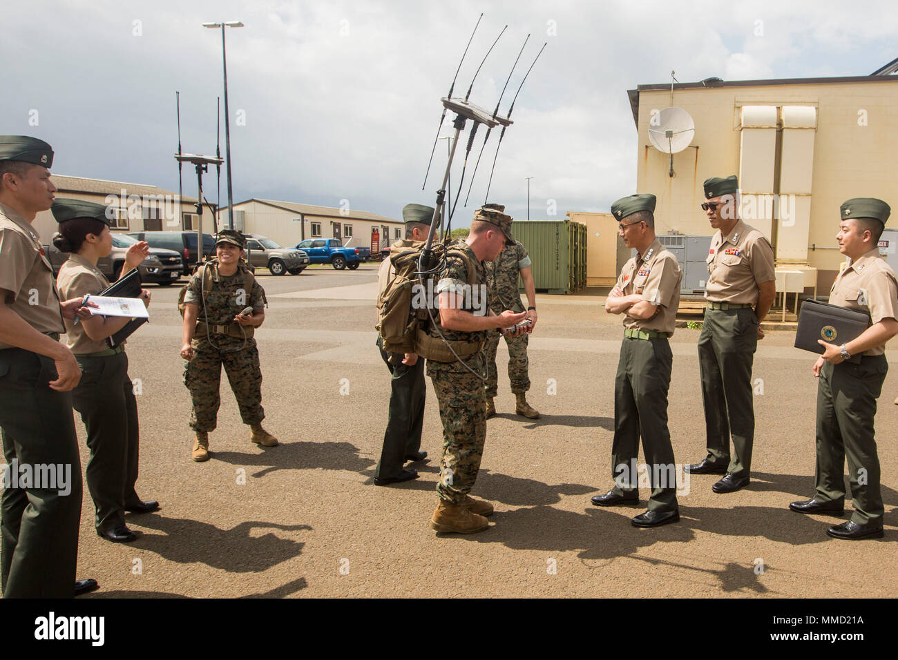 U.S. Marines with 3rd Radio Battalion present the Wolfhound system to ...