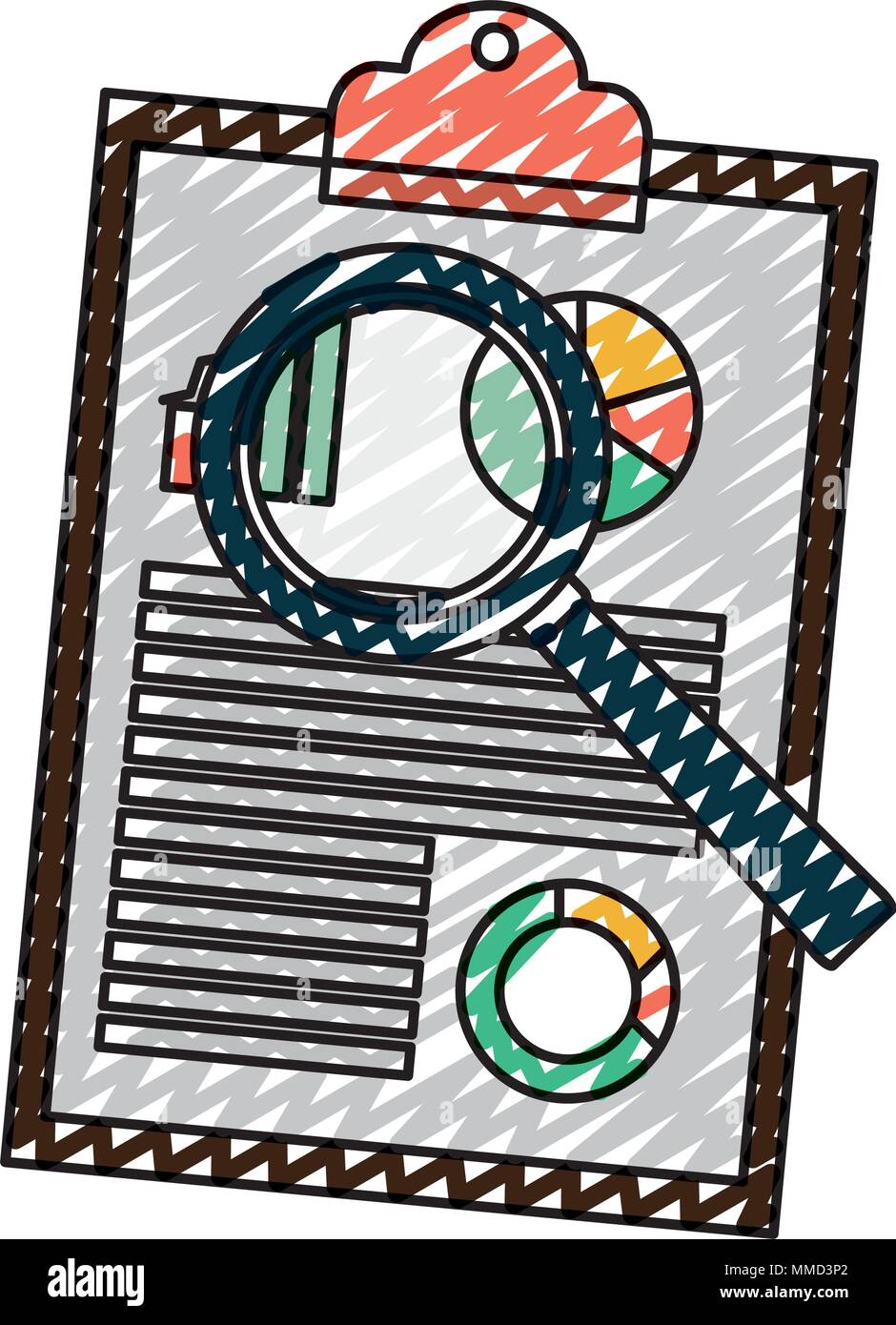 doodle statistics diagram document with magnifying glass Stock Vector ...