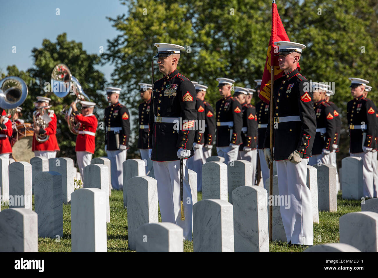 Marines with Marine Barracks Washington D.C., stand at attention during ...