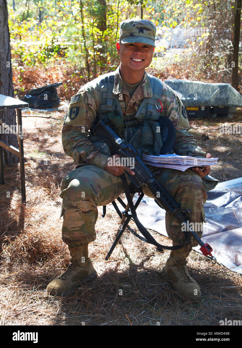 U.S. Army soldier studies the objective during the Expert Field Medical ...