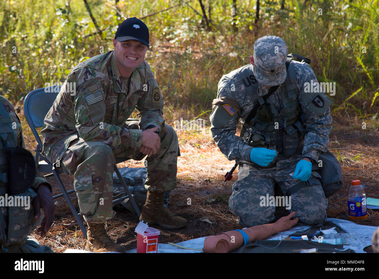U.S. Army Soldier preforms simulated casualty field care during the ...