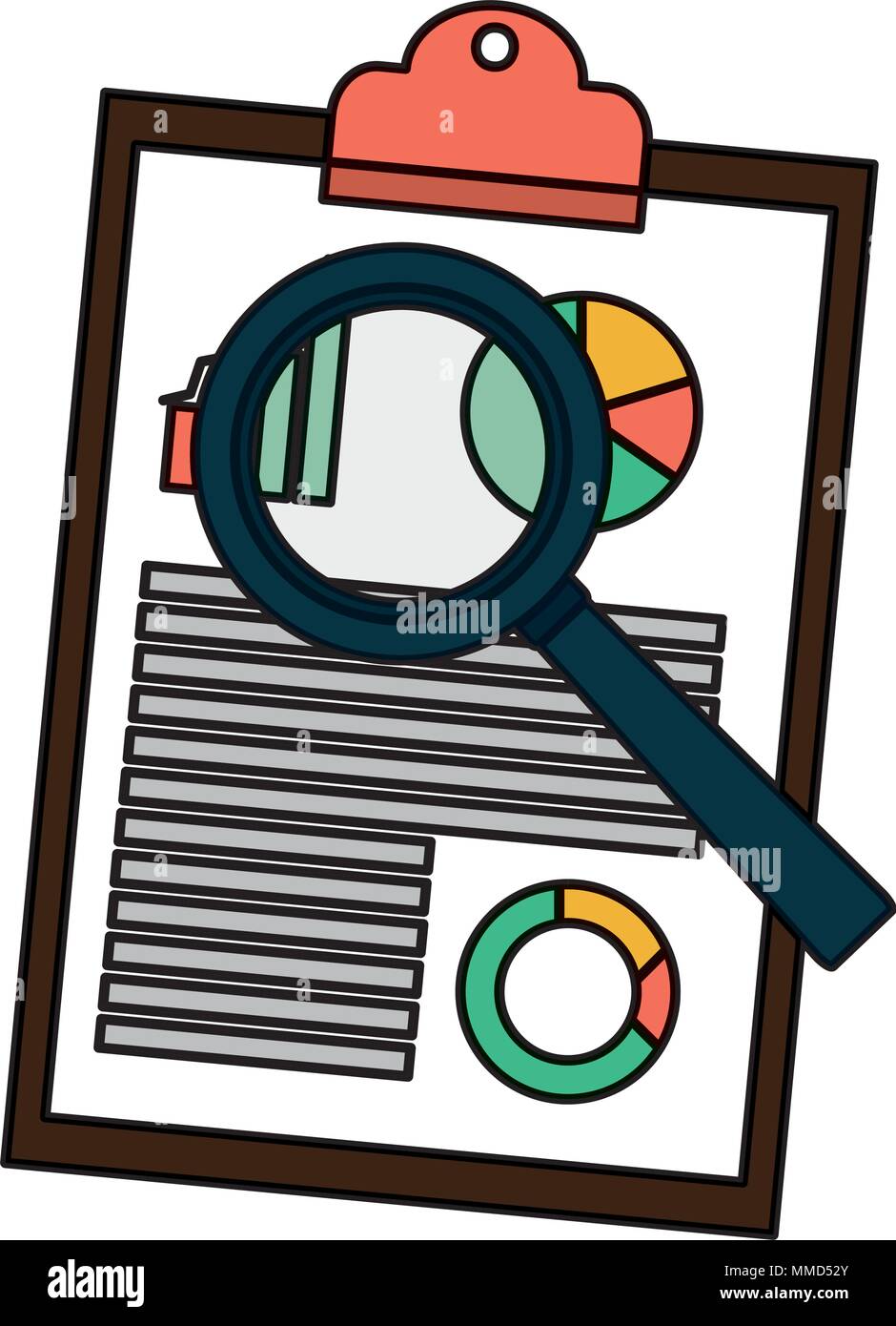 color statistics diagram document with magnifying glass Stock Vector ...