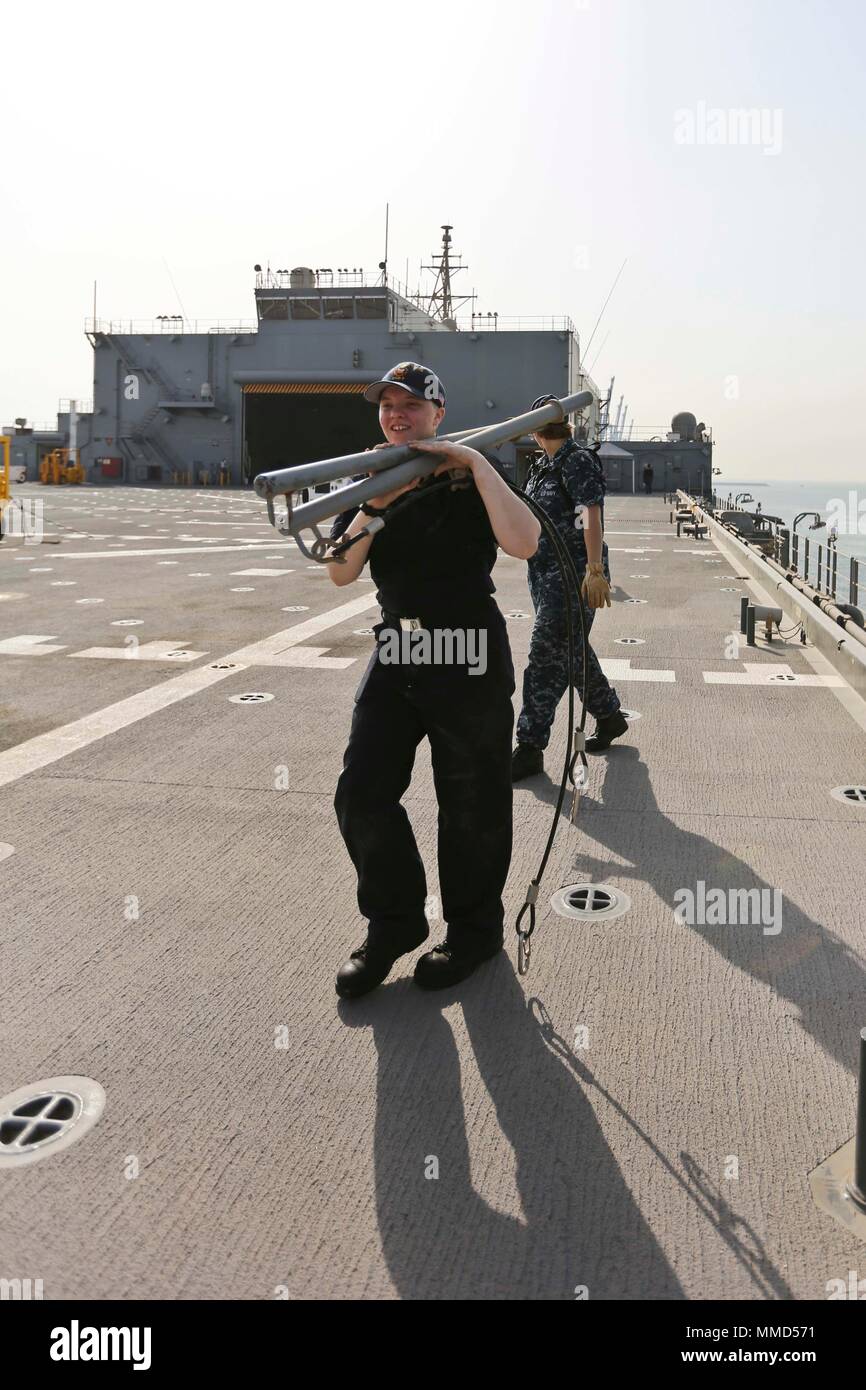 Sailors deployed aboard USS Lewis B. Puller stow and arrange final ...