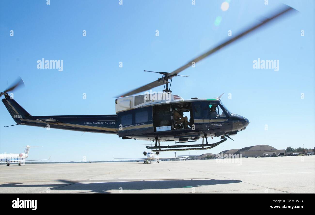 A UH-1N UH-1N Iroquois Helicopter departs Sept. 28, 2017 from Joint ...
