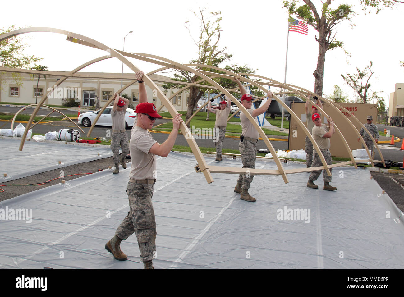 Airmen from the 219th Red Horse Squadron construct a "tent city" at ...
