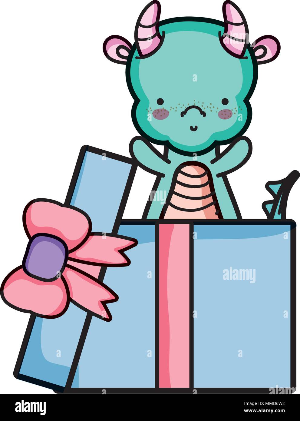 cute dragon inside present gift with ribbon bow Stock Vector Image ...