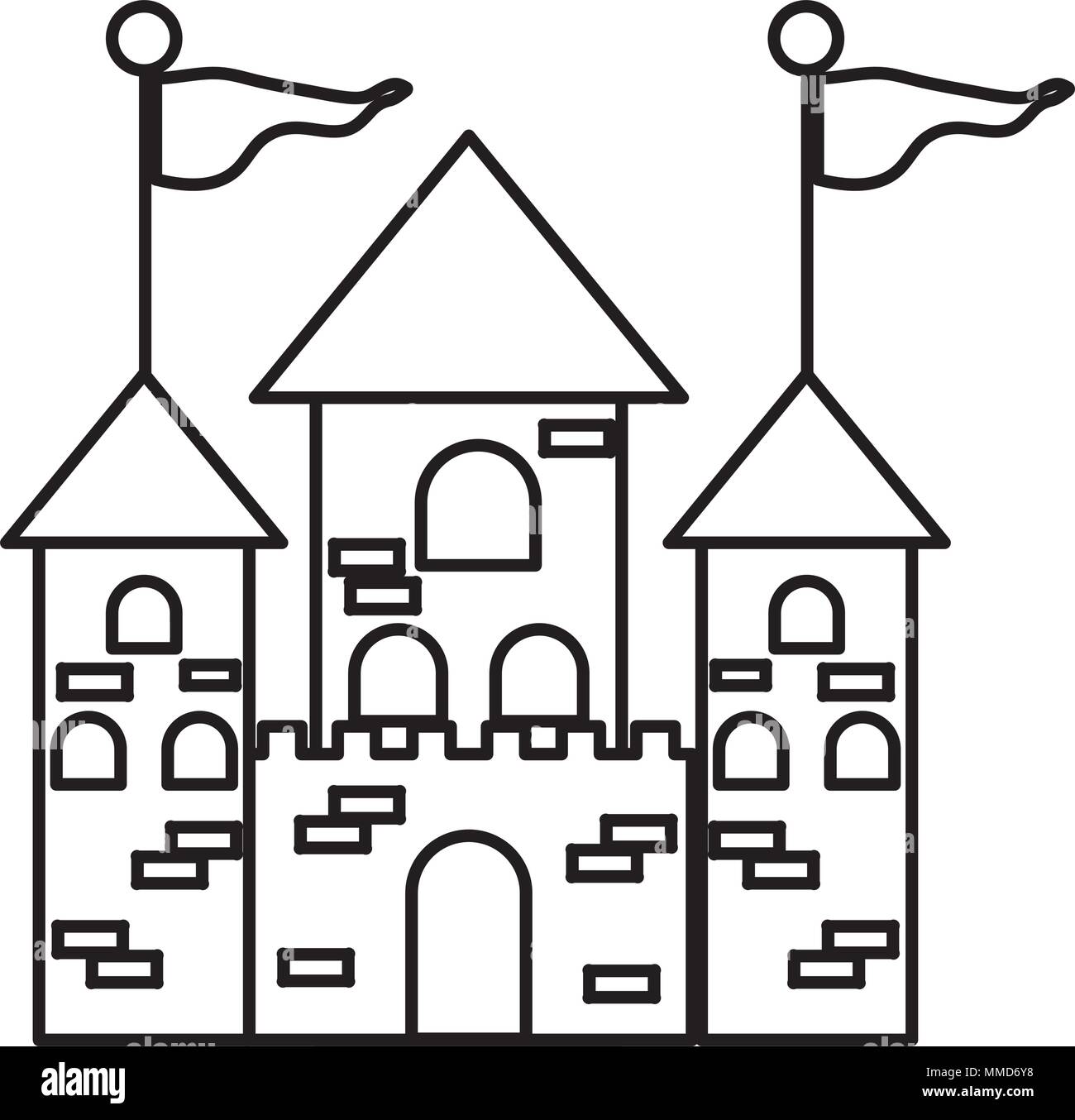 line medieval castle building with flags and windows Stock Vector Image ...