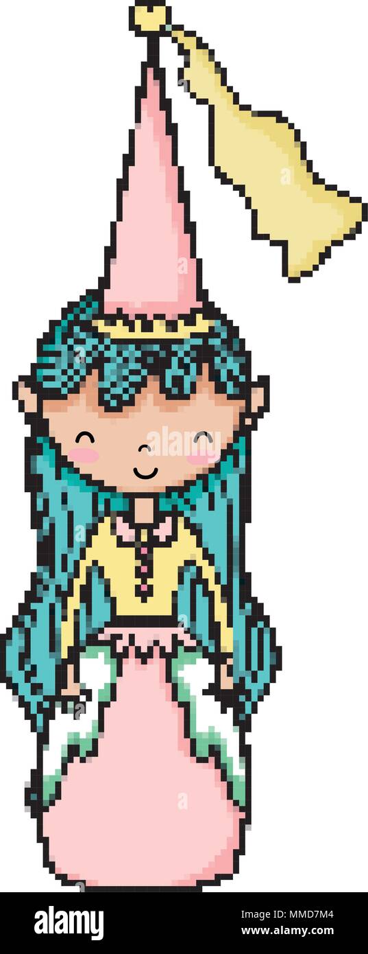 pixel princess with elegant gown and beauty hat Stock Vector Image ...