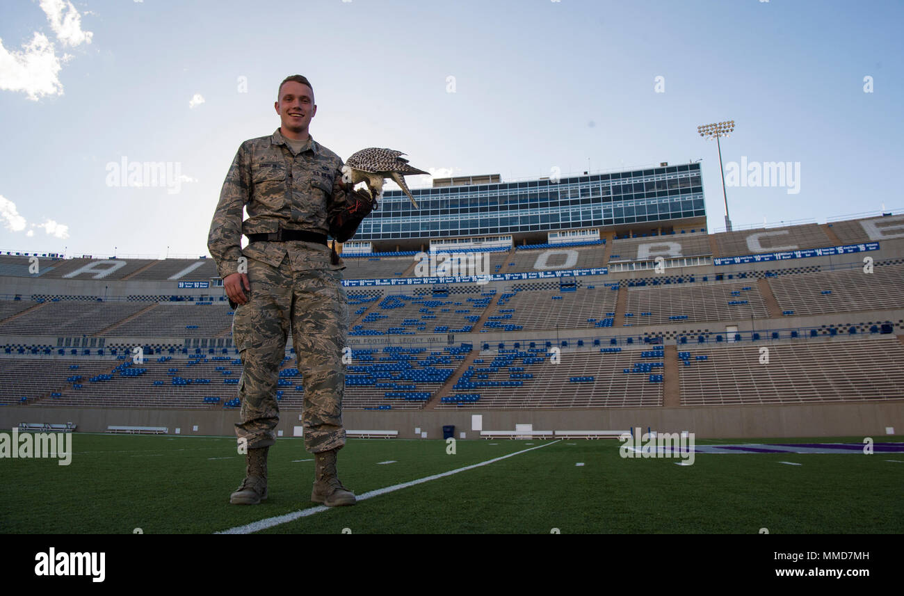 U.S. Air Force Academy Cadet 3rd Class James Barney, a falconer at the ...