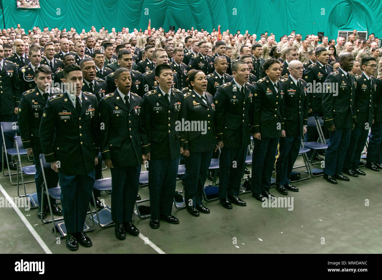 Graduating Soldiers of Basic Leader Course Class 04-18 recite the creed ...