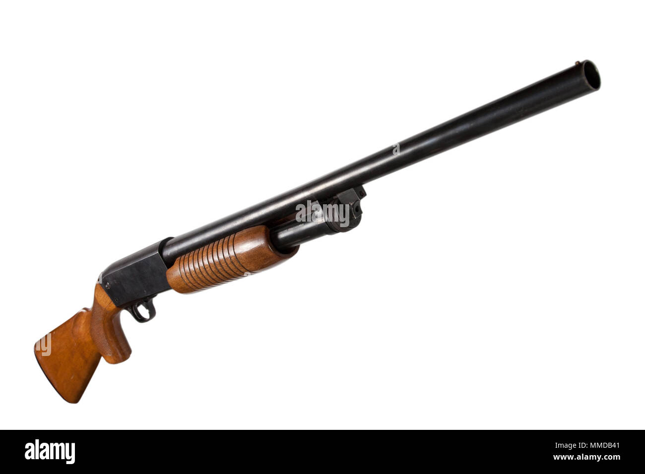 pump action shotgun isolated on white Stock Photo - Alamy