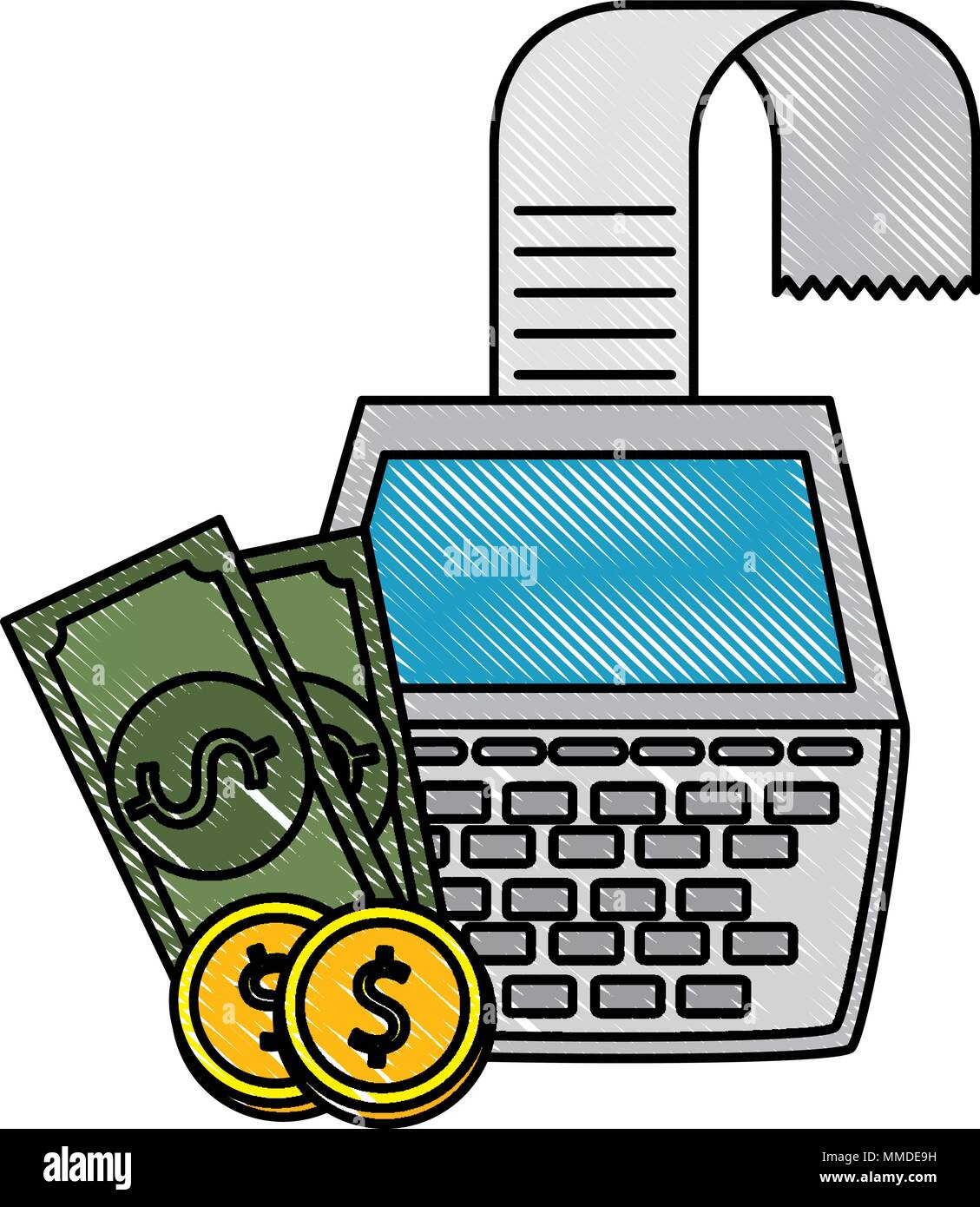 Bills coins calculator money Stock Vector Images - Alamy