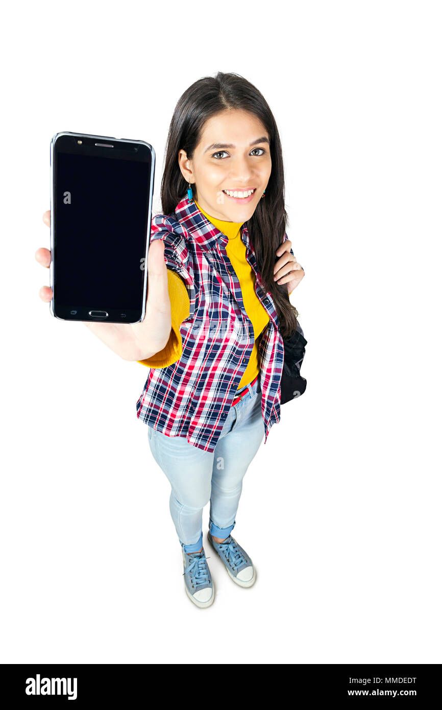 One Young Woman College Student Showing Winning Trophy Celebration Full ...