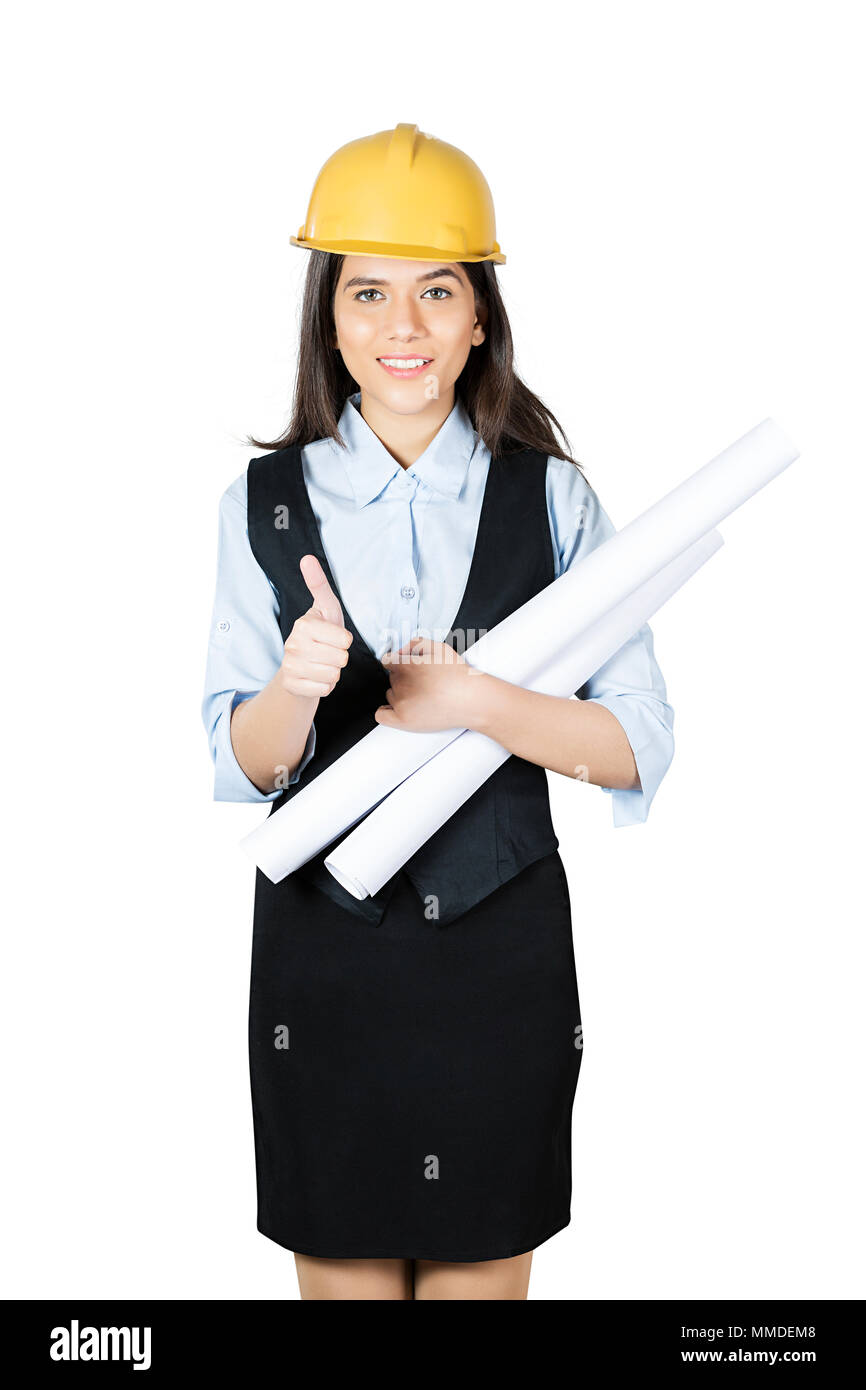 Smiling One Female Architect Holding Blueprint Real estate Project ... Smiling One Female Architect Holding Blueprint Real estate Project ...