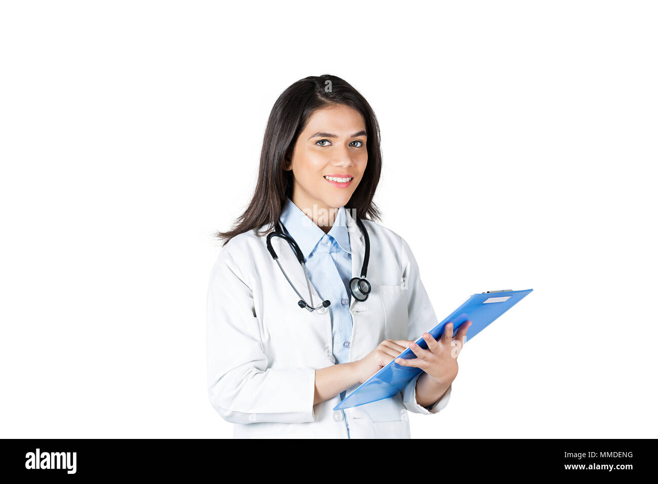 One Young Female Medical Doctor Reading Report Checking Treament Stock ...