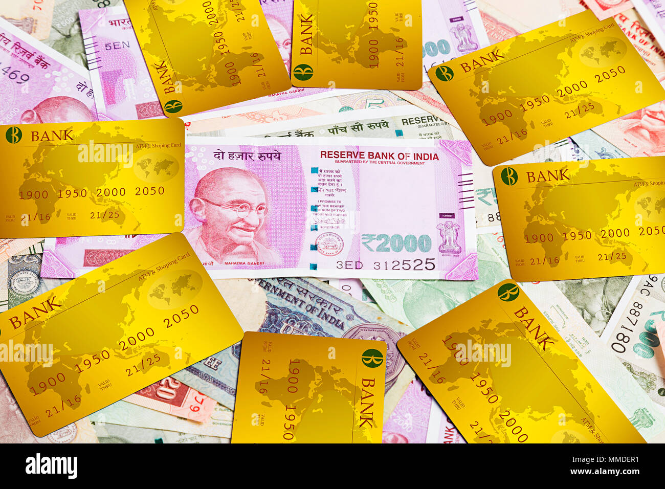 Abundance Money Variations Rupee Banknotes With Debit Card Comparisons ...