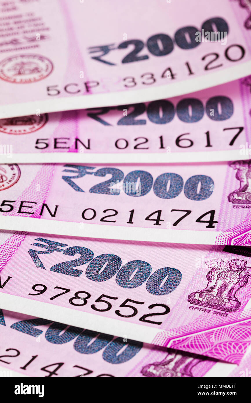 Close-Up Abundance Money New Indian 2000 Rupee Banknotes Nobody Stock ...