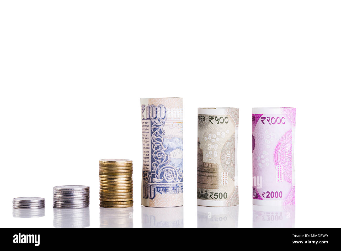 Indian Note And Coins Stack, Bar Graph With Indian Rupee-Note Stock ...