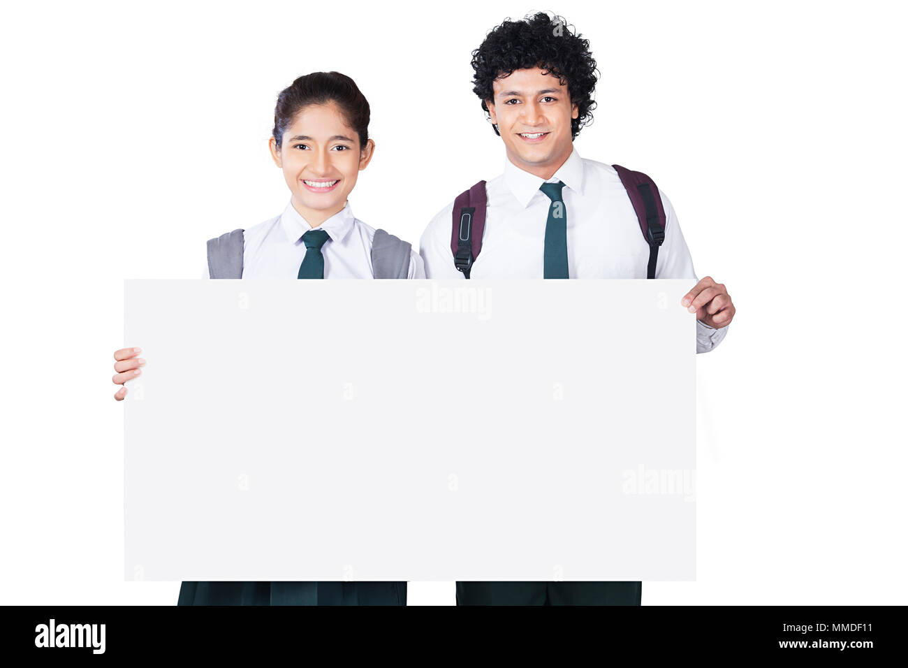 Happy Two Teenager School Students Friend Holding White Message-Board ...
