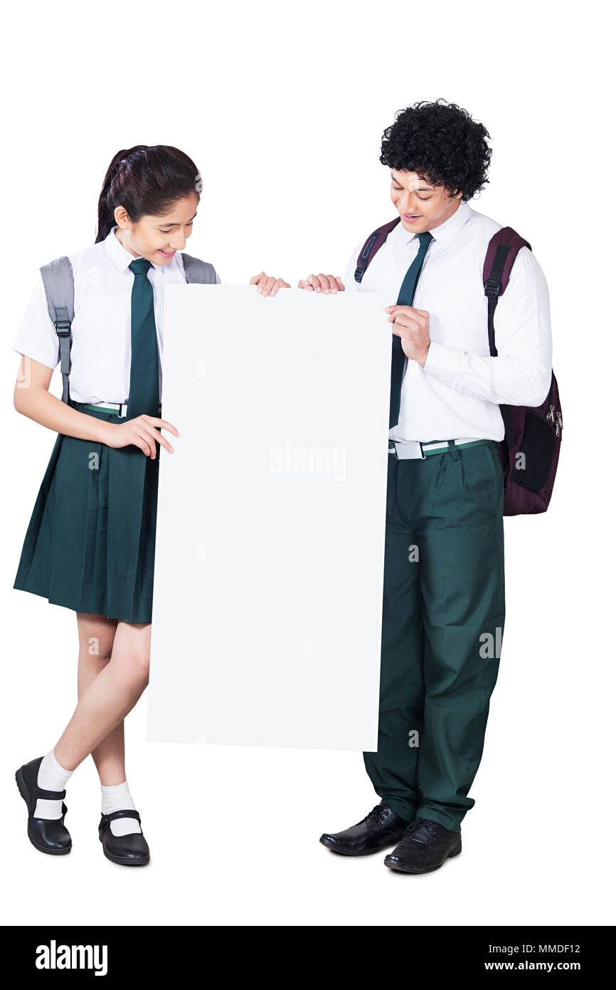 Two Teenager School Students Friend Holding White Message-Board ...