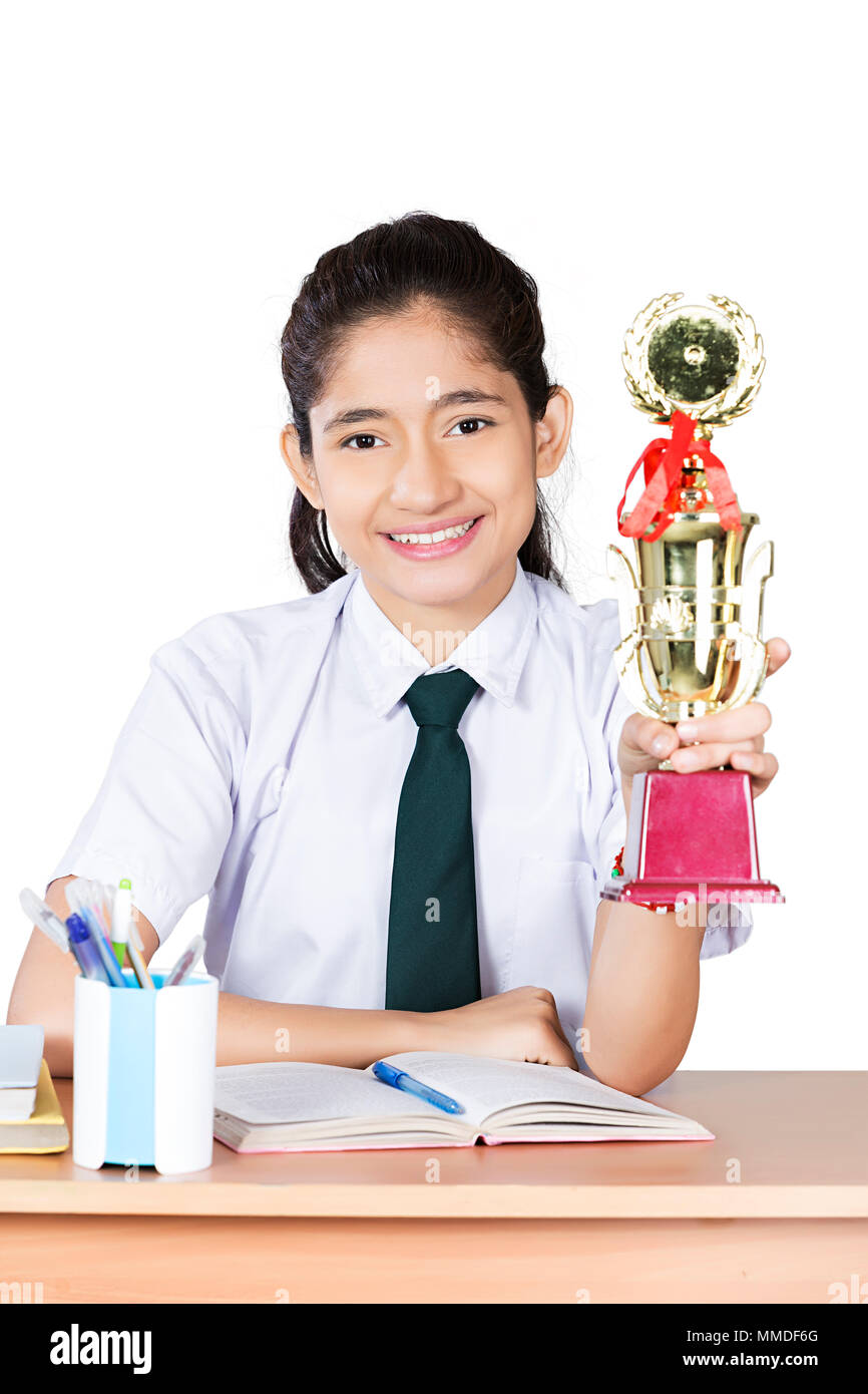 One Teenage School Girl Student Book Study Showing Trophy Winning ...