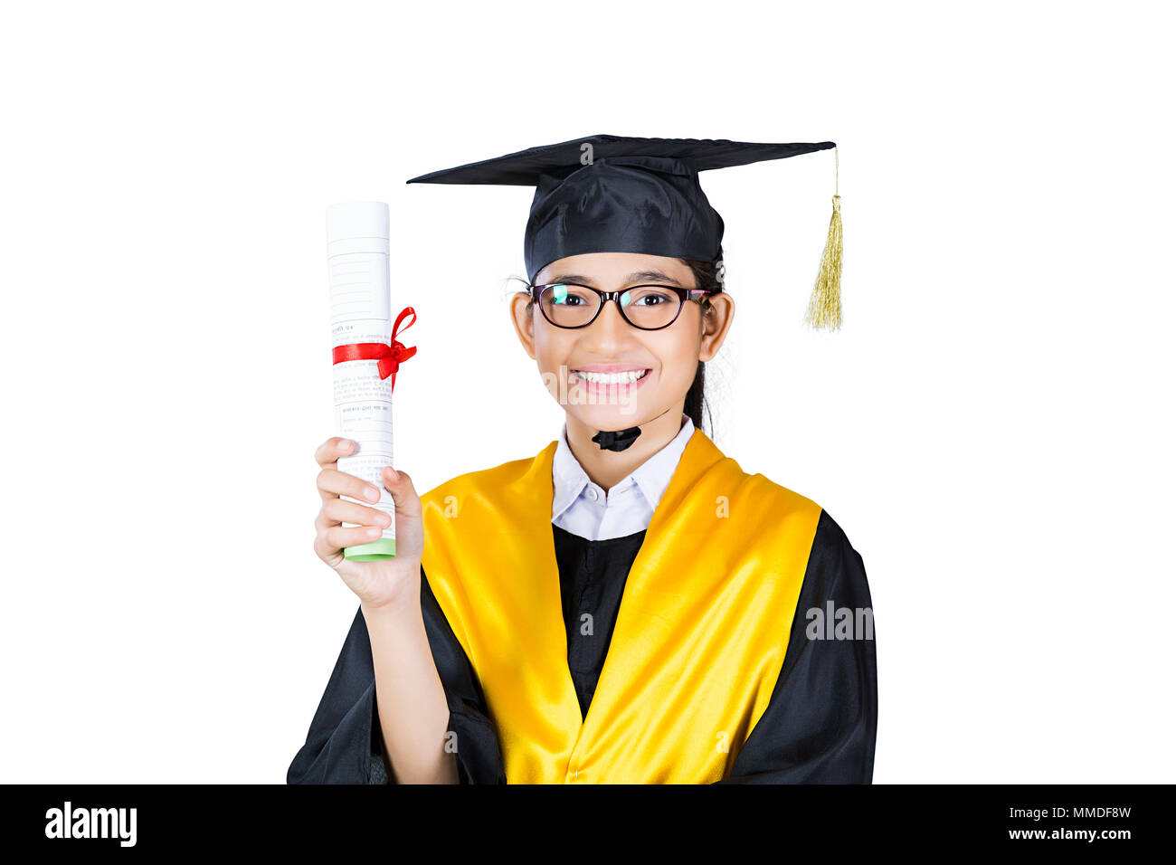 One university student in graduation, gown and cap Showing Diploma ...