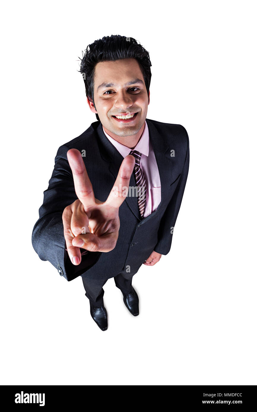 Top-View One Business man showing a sign of peace White Background ...