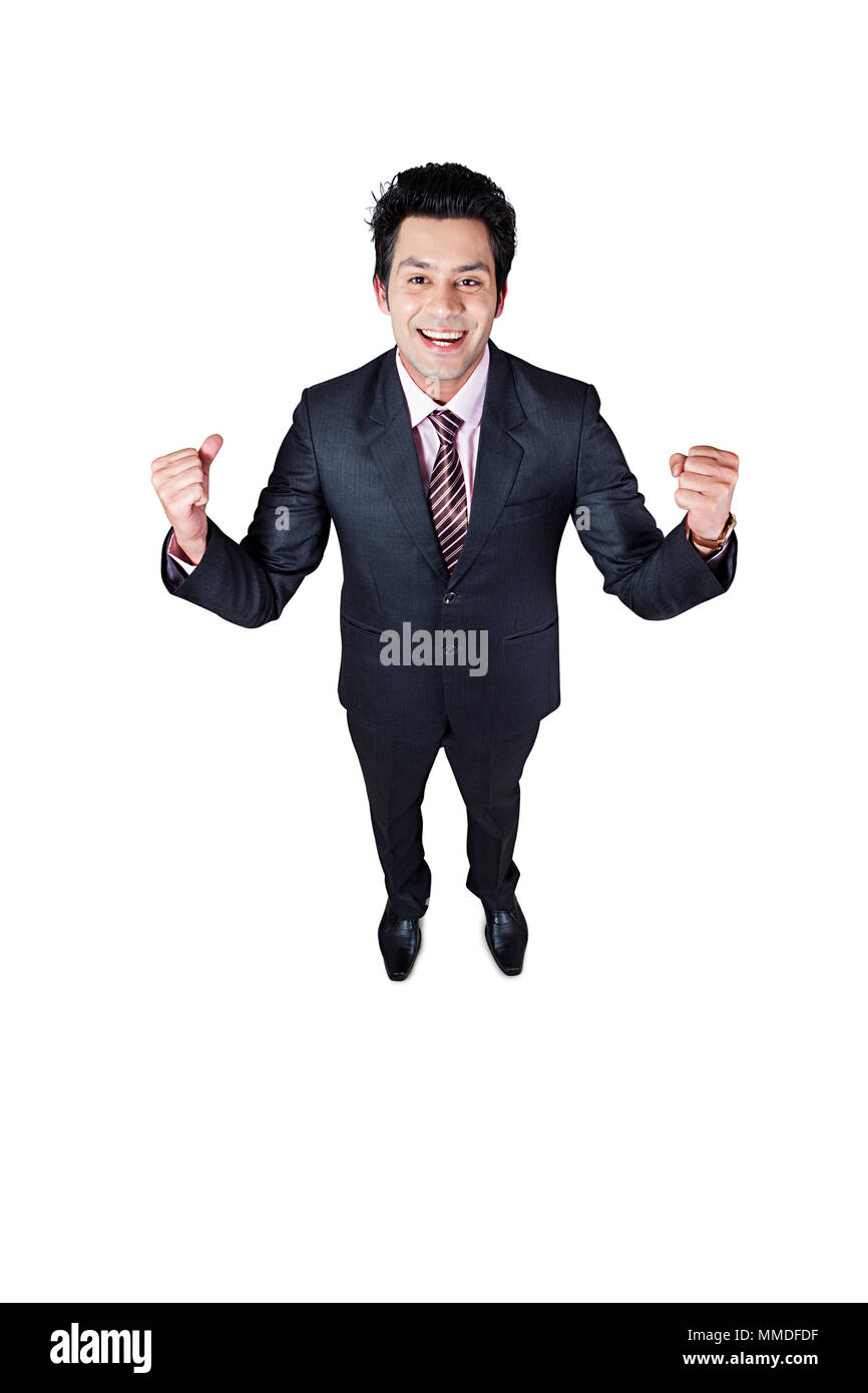 Full body portrait of excited businessman celebrating success ...
