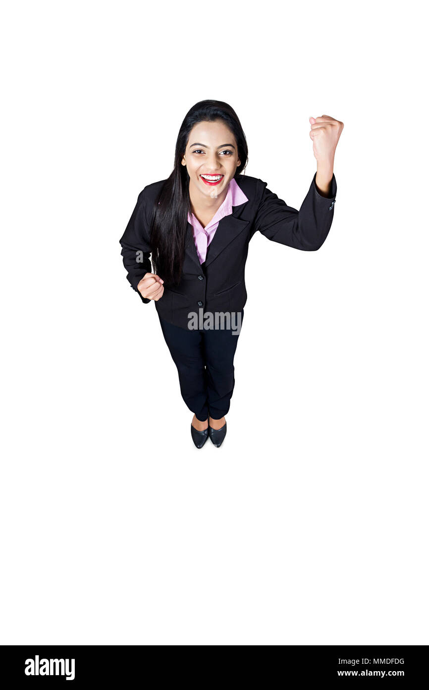 Full-Length portrait of excited businesswoman celebrating success ...