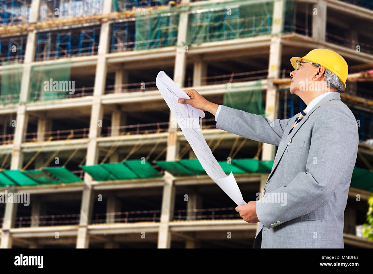 Construction Site Designer Check Paper Plans Building Architect Real ...