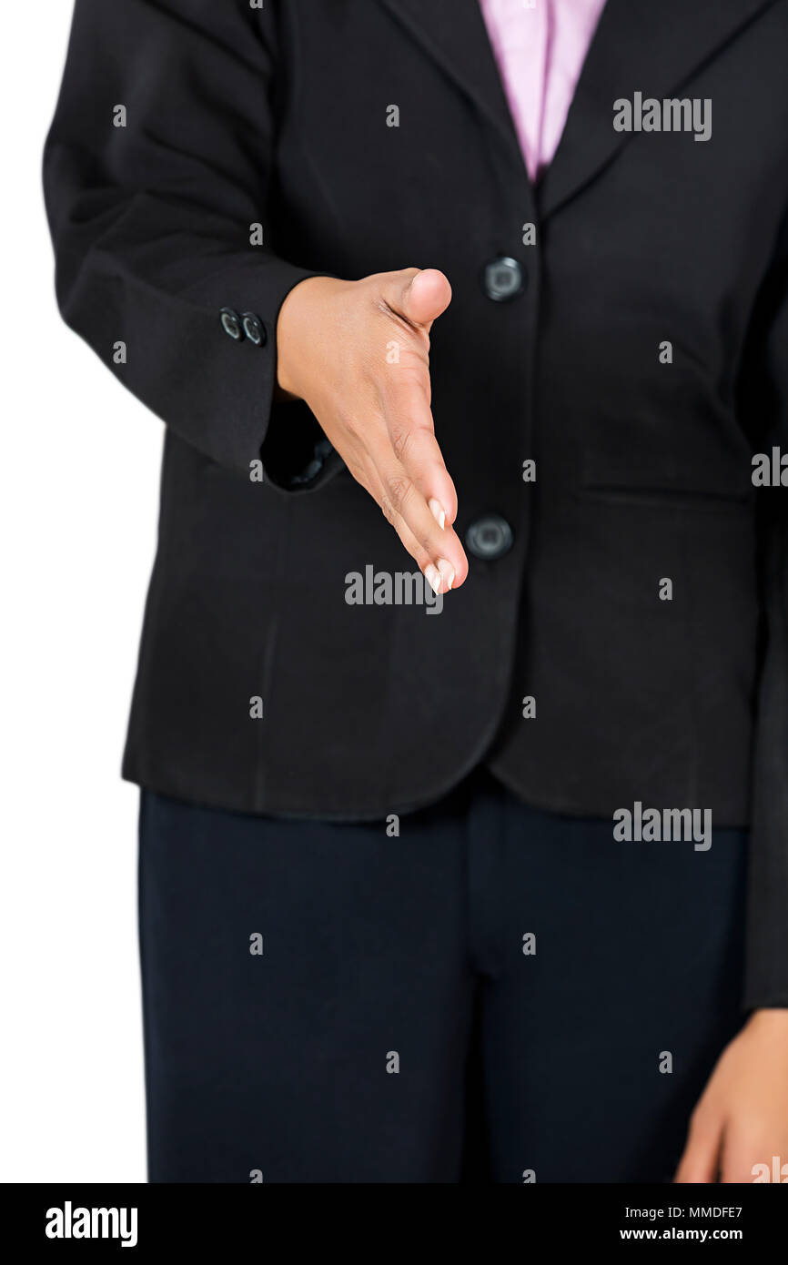 Mid section of an elegant business Female offering a handshake Stock ...