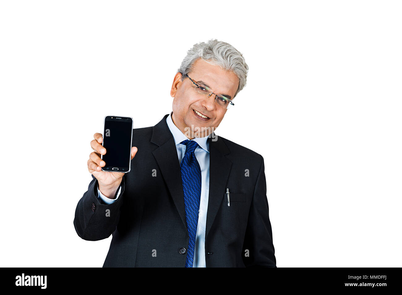 One Old Sales man Manager Presenting New Smartphone For sale Stock ...