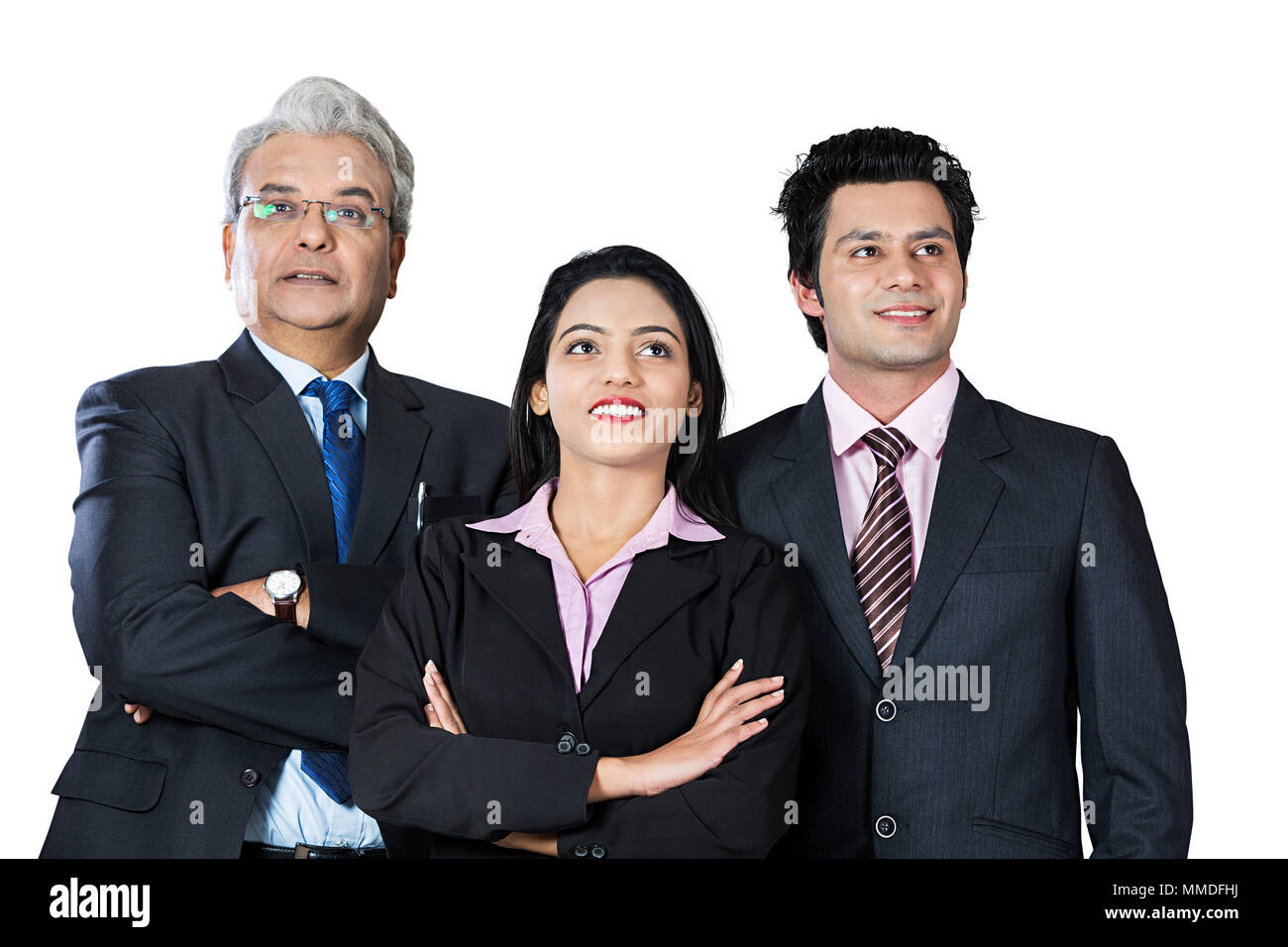 Three Businessmen And Businesswoman Partners Crossed-Arms Standing ...