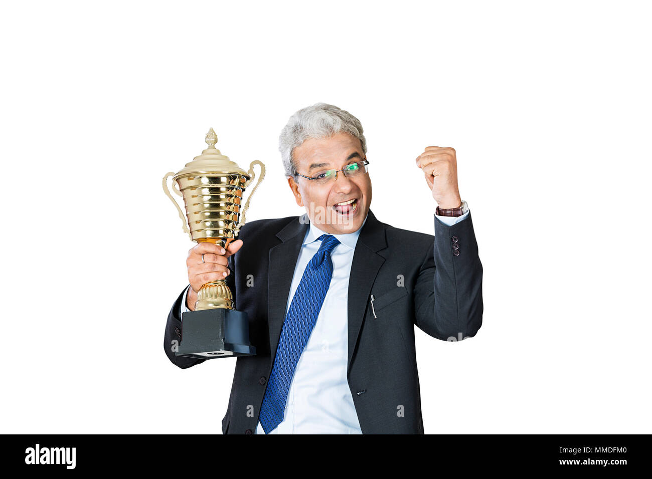 Shouted One businessman Manager Holding Trophy Winning Successful ...