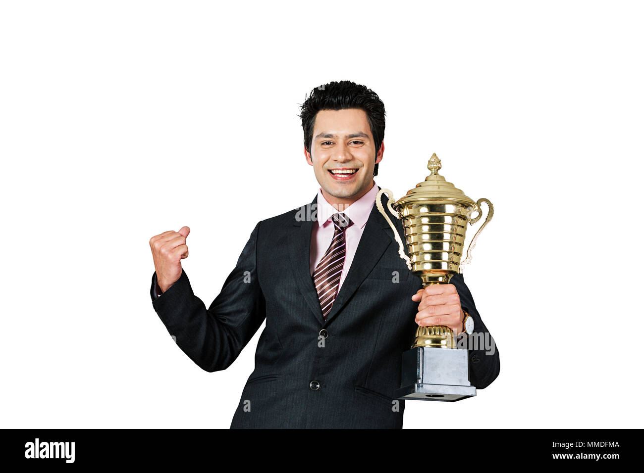 Happy One Business Male Employee Holding Trophy Victory-Award Success ...