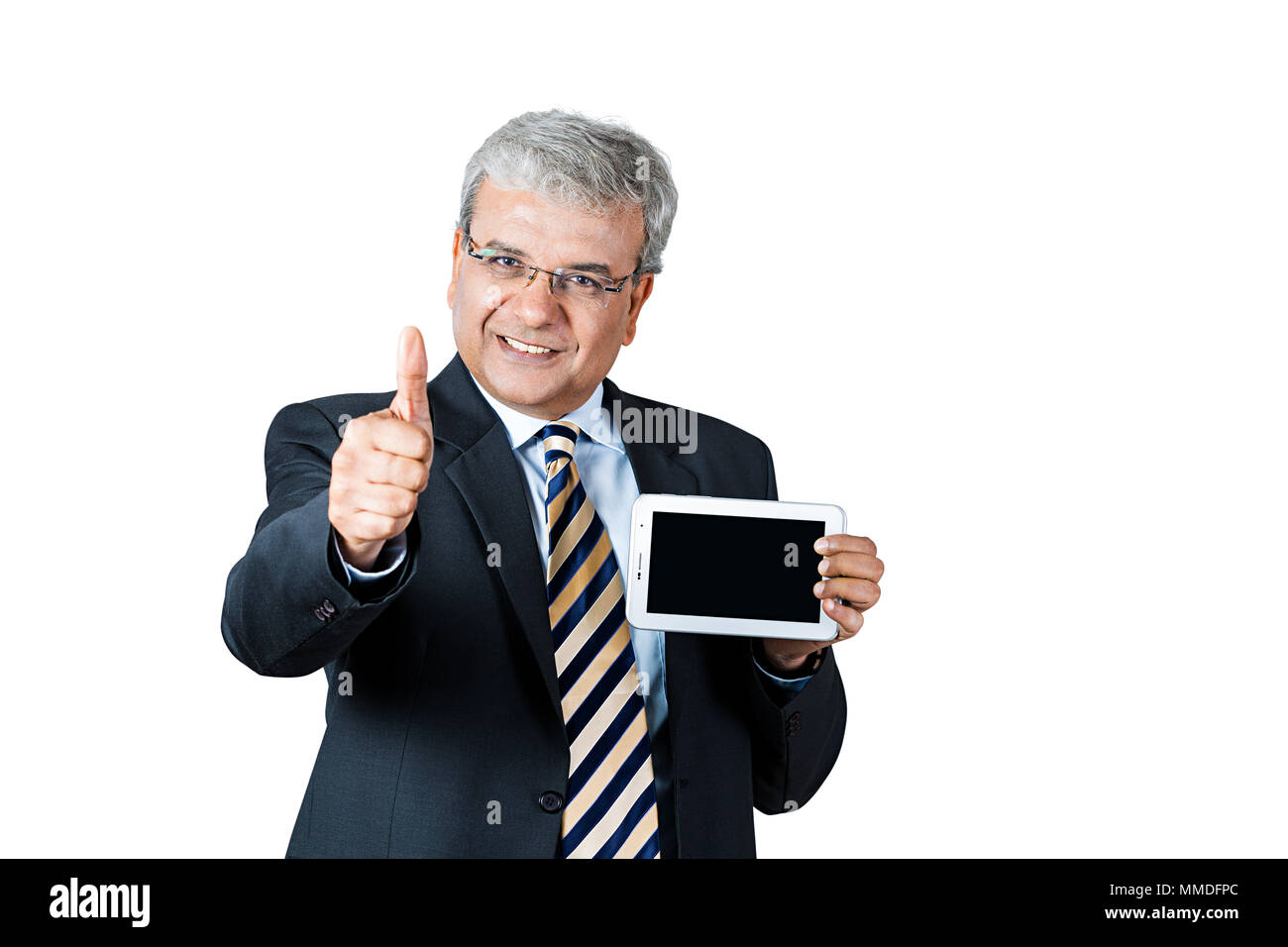 One Old Salesman Manager Showing Thumbs-up Presenting New Digital ...