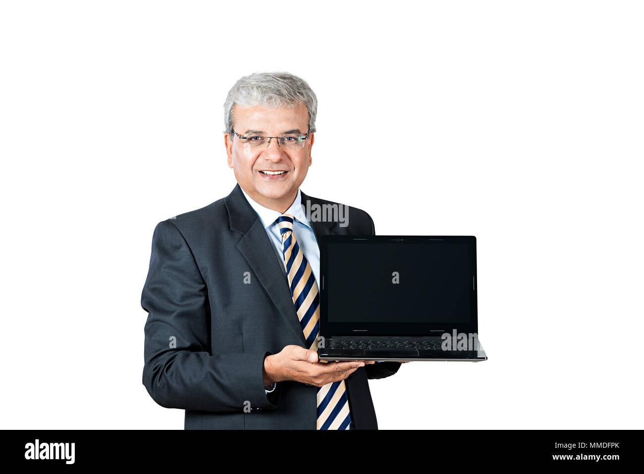 One Old Salesman Employee Showing presenting Brad new laptop For-Sale ...