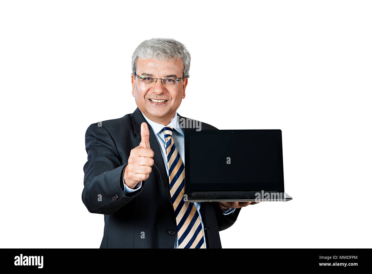 One Senior Salesman Employee Showing Thumbs-up presenting Brand new ...