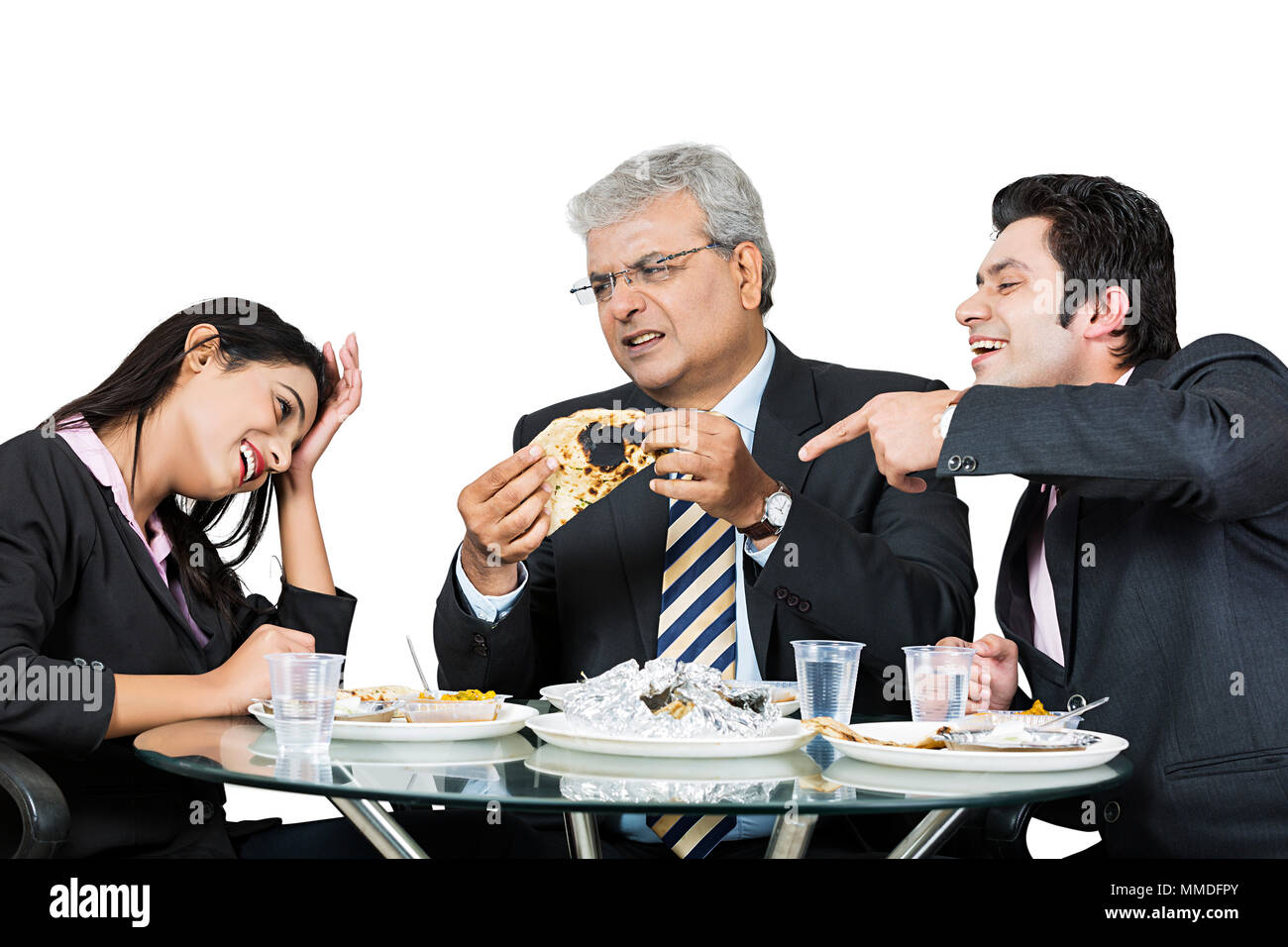 Three Business People Colleagues Having Lunch Together Showing Burning ...