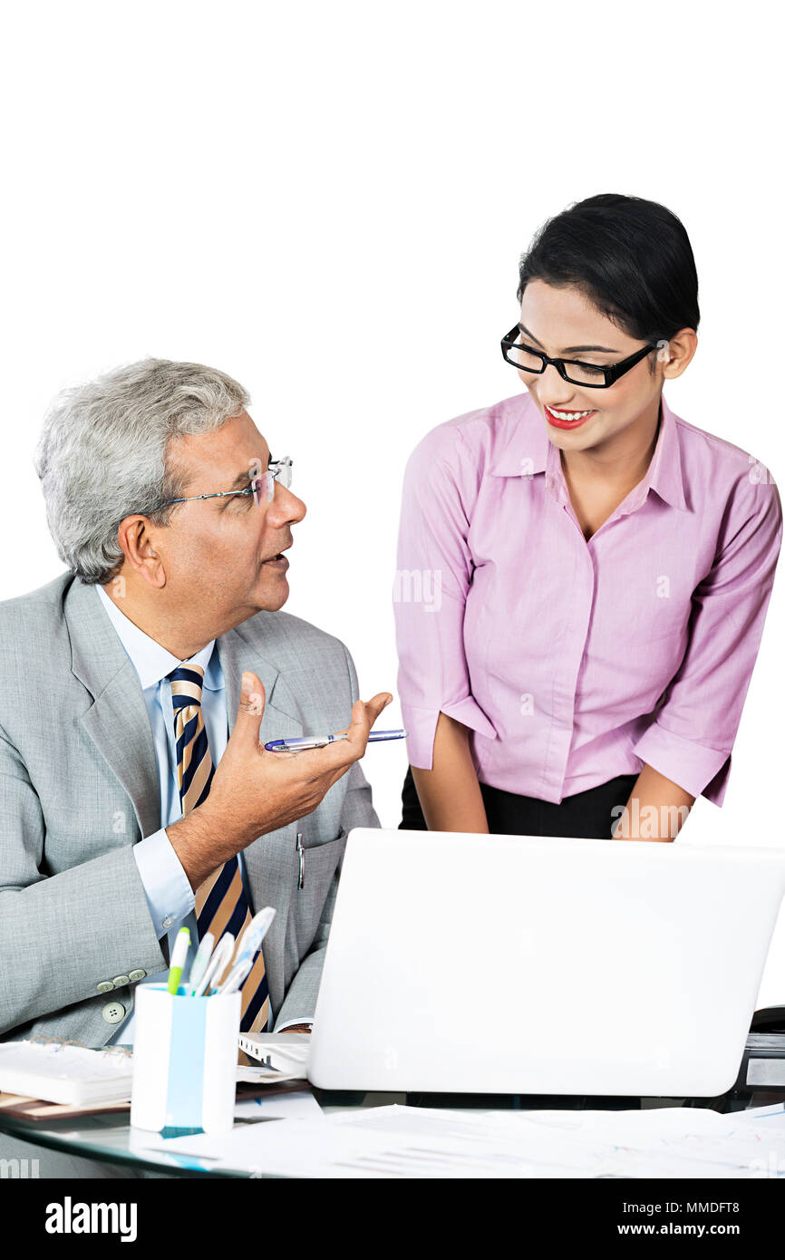 Two businessman Boss With Secretary Laptop Working discuss Planning ...