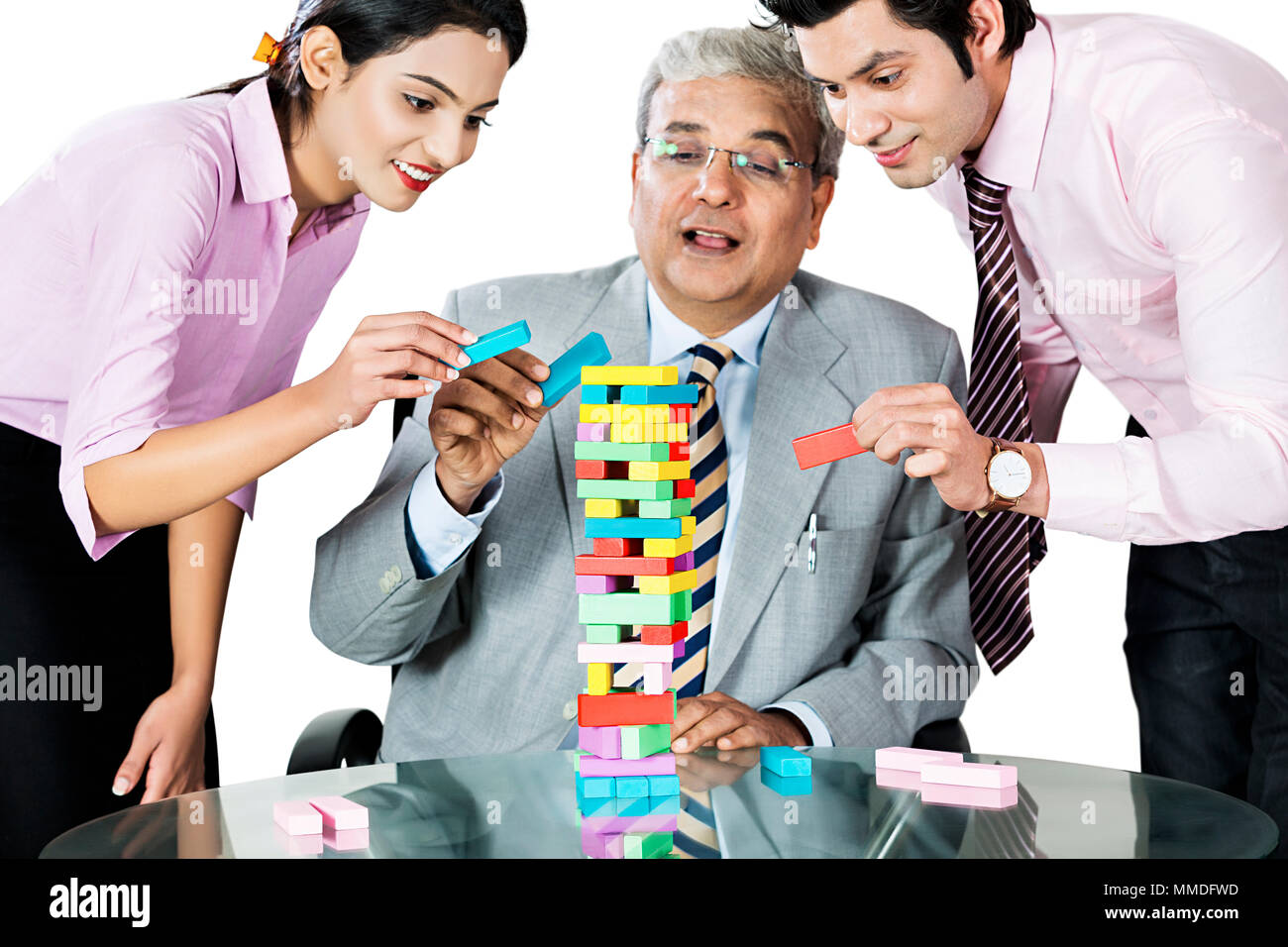 Indian Businessmen With Colleague s Teamwork Arranging Building-Blocks ...