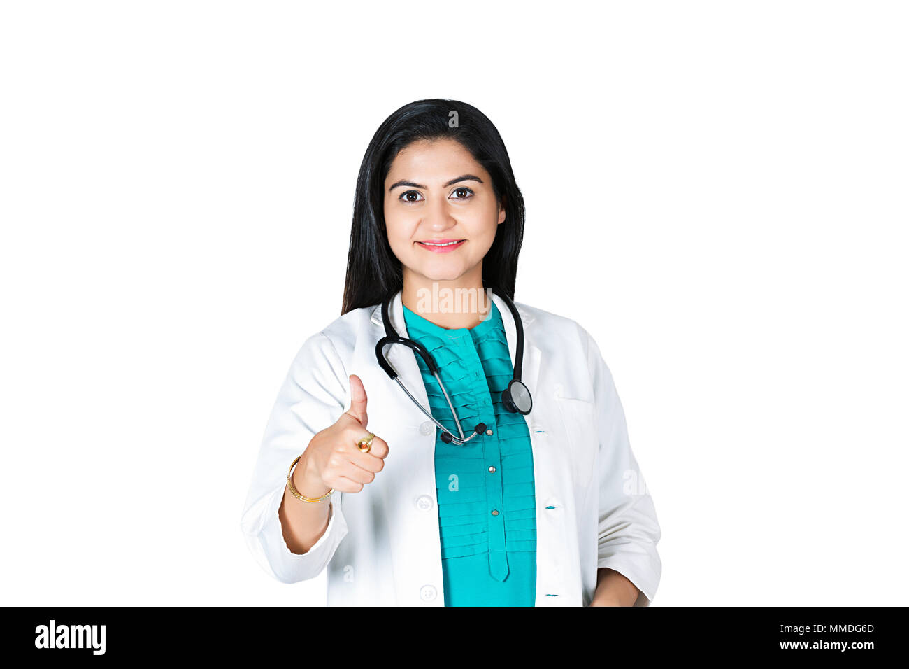 Smiling One Adult Female Medical Doctor Showing Thumbs-up Good Luck ...