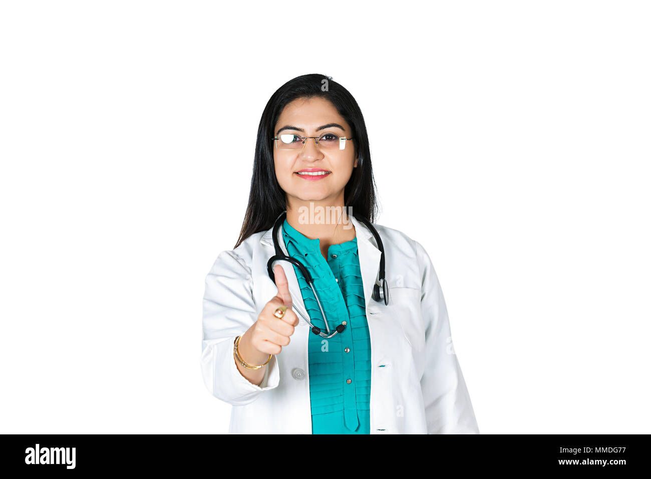 One Woman Medical Doctor Showing Thumbs-up Good Luck Health- Care Stock ...