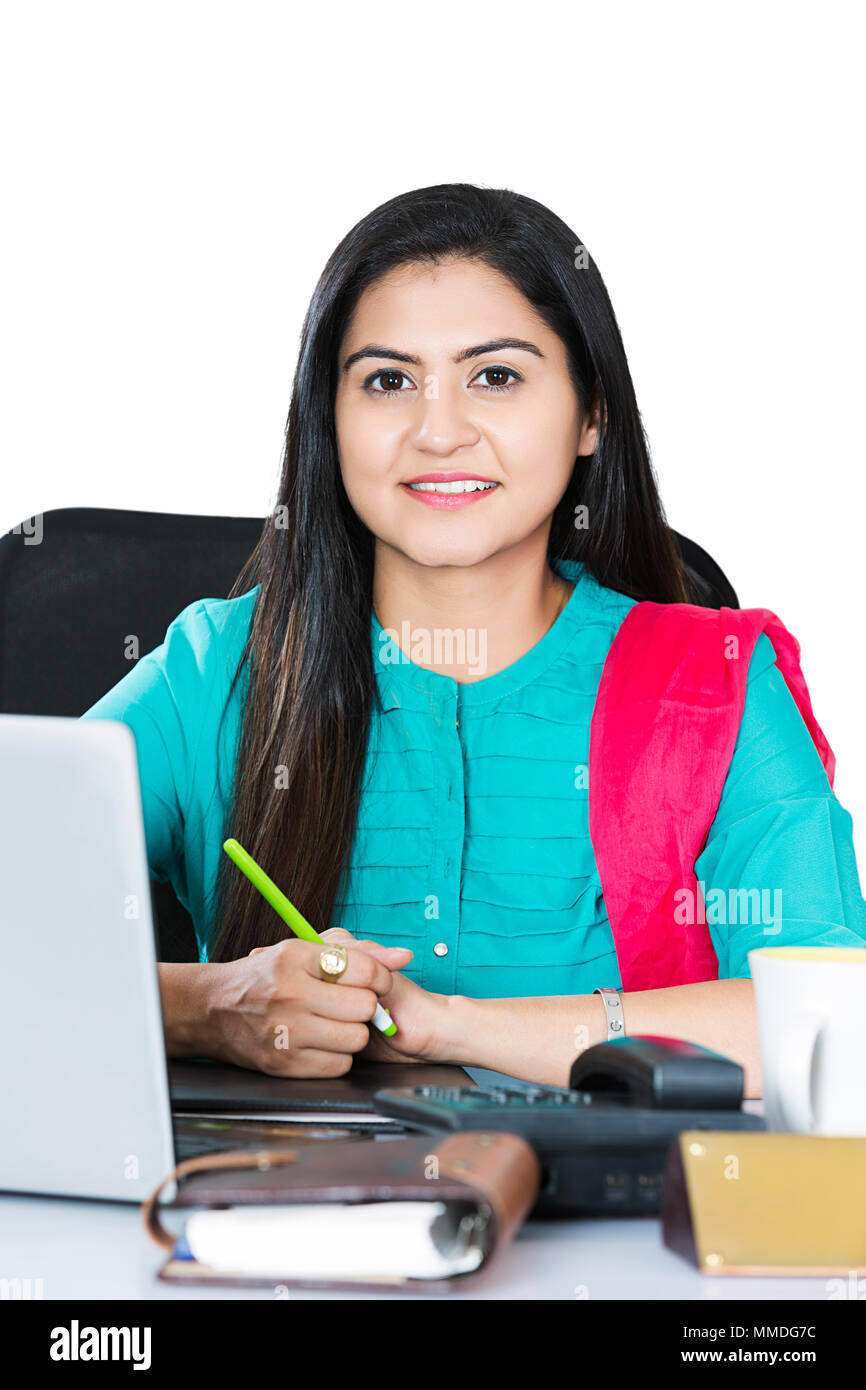 One Business Female Manager Using laptop In Office Work Stock Photo - Alamy