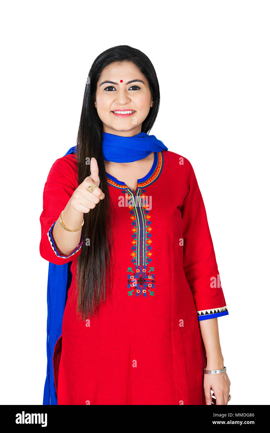 Happy One Adult Female showing Thumbs-up sign Good Luck Stock Photo - Alamy