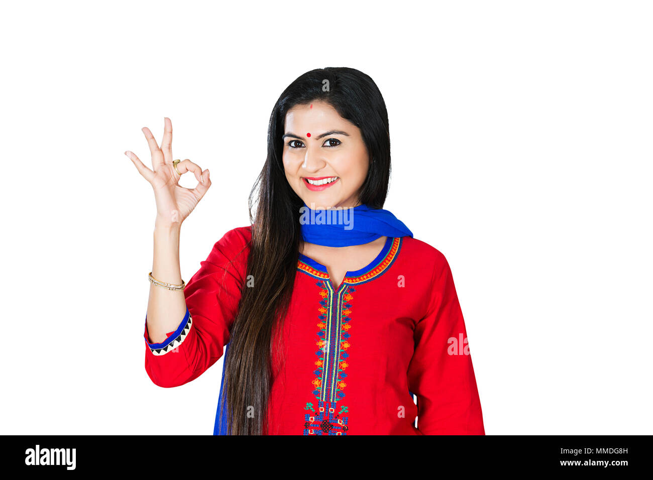 One Indian Adult Female showing okay hand sign Smiling Stock Photo - Alamy