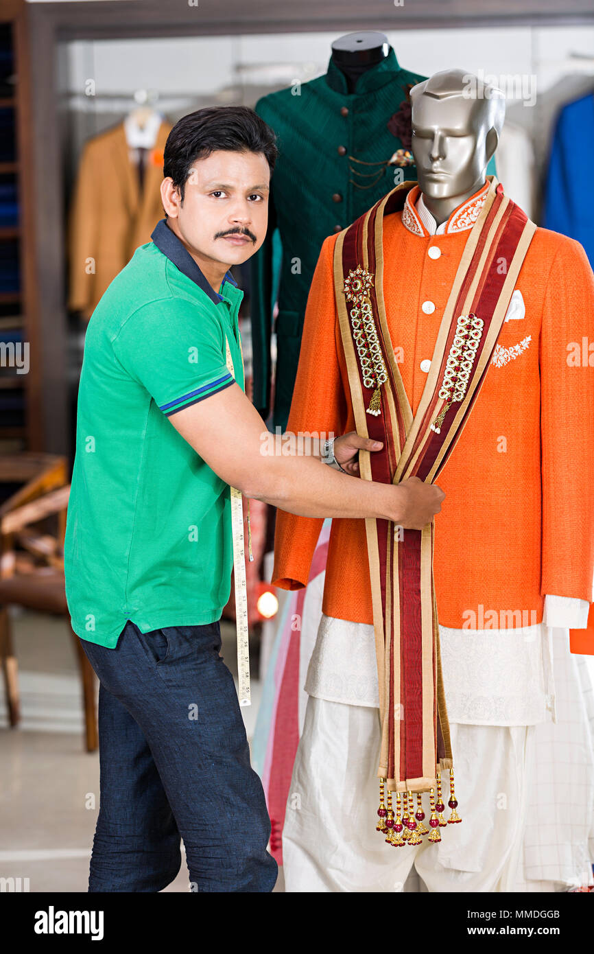 One Boutique Tailor Man Dress Designer Mannequin Trying On Sherwani In ...