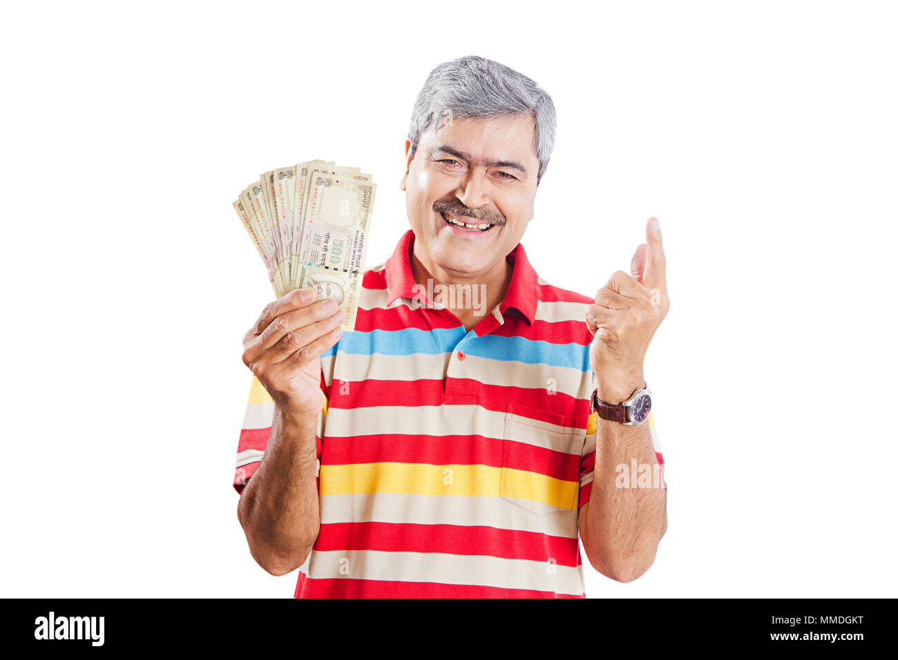 One Senior Man Showing Money Ruppe Notes Pointing-up Finger Money ...