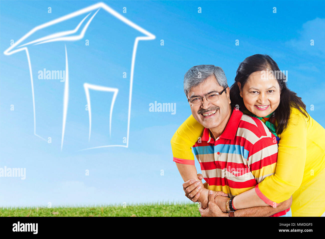 Smiling Indian Couple Piggyback Riding Dream House In-Park Real-Estate ...